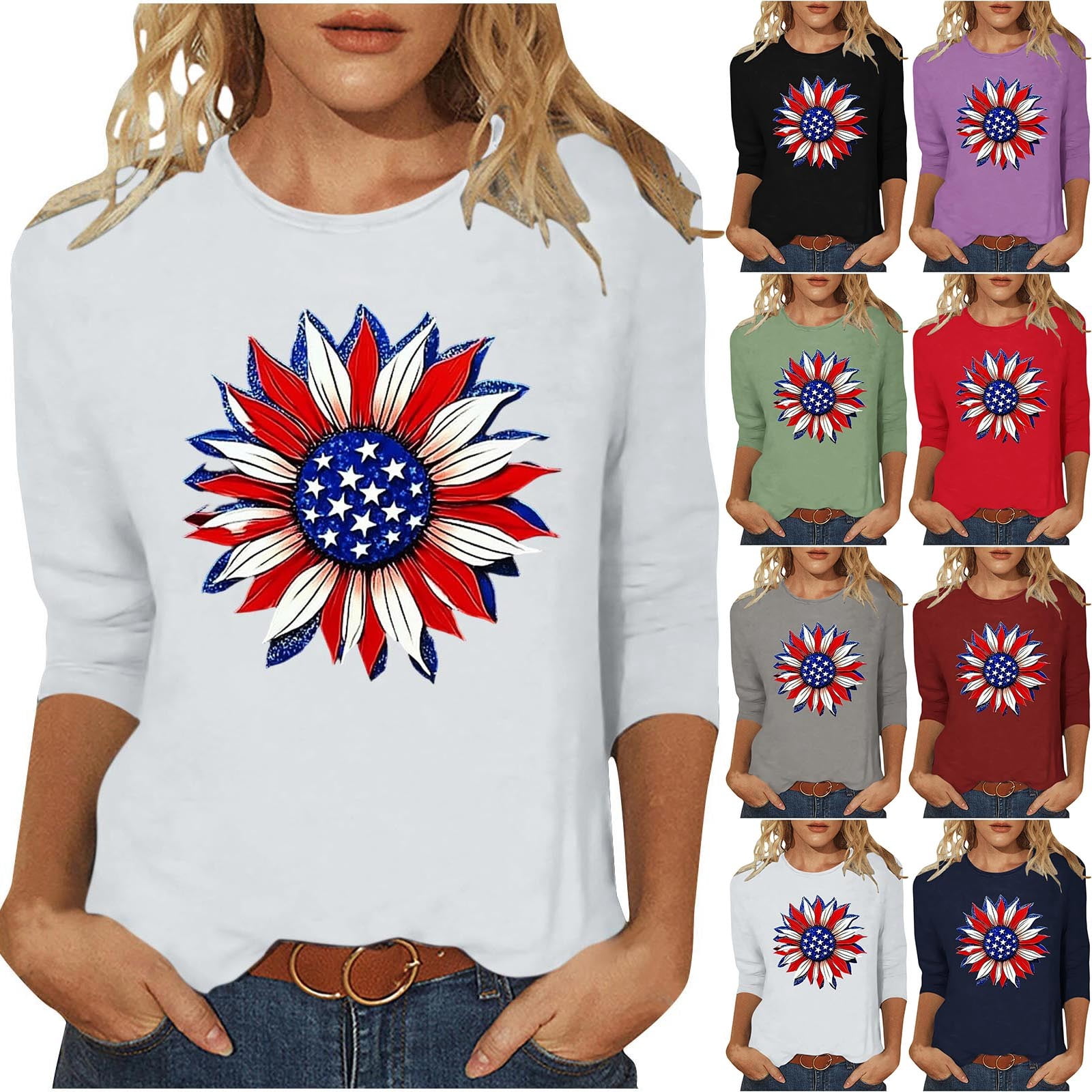 Casual Loose Fit Workout Tops 2026 Women's Independence Day Printed ...