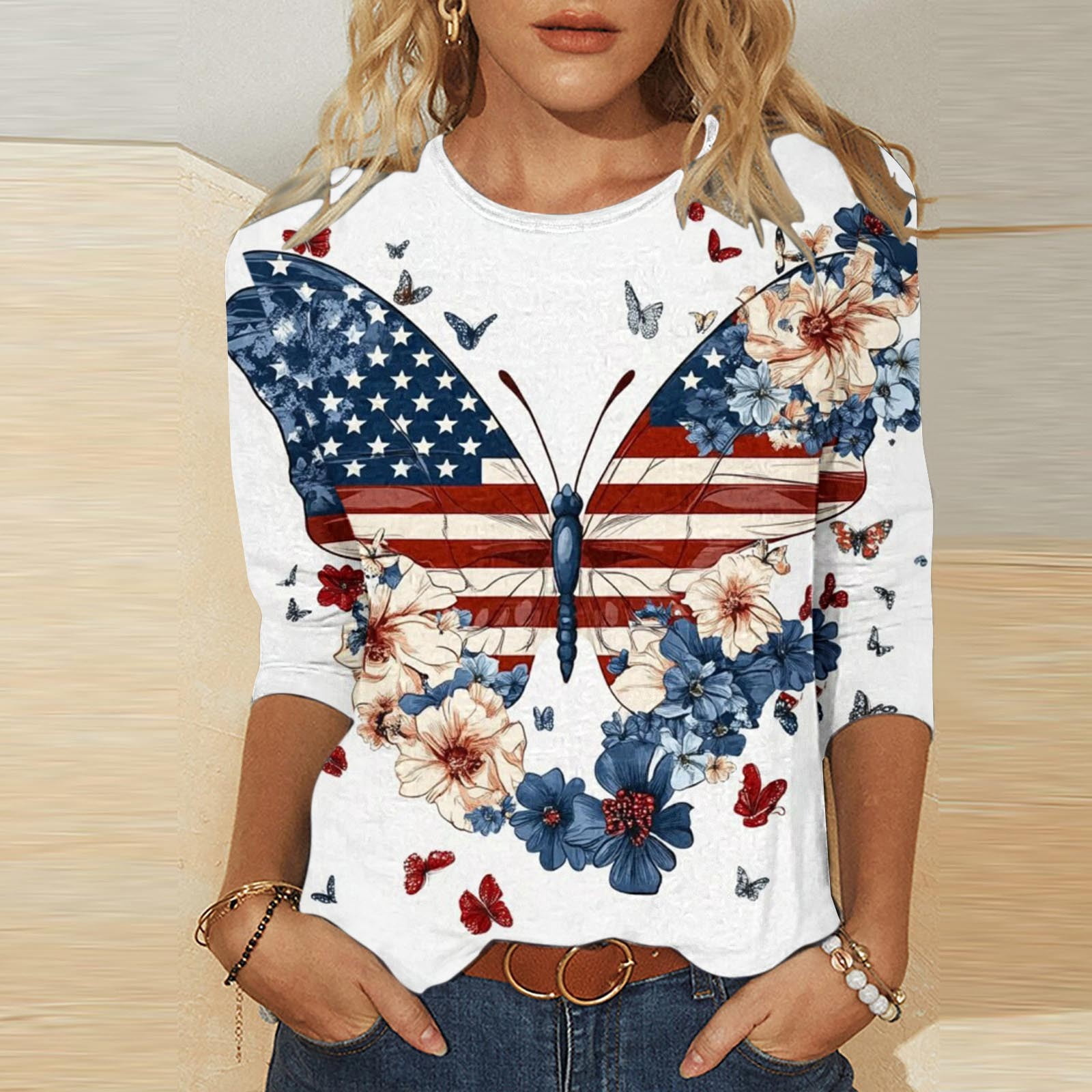 Casual Loose Fit Workout Tops 2026 Women's Independence Day Printed ...