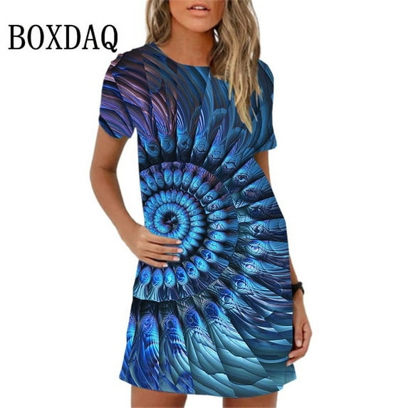 Casual Loose Mini Dresses Women Summer Fashion Gradient Print Elegant ...