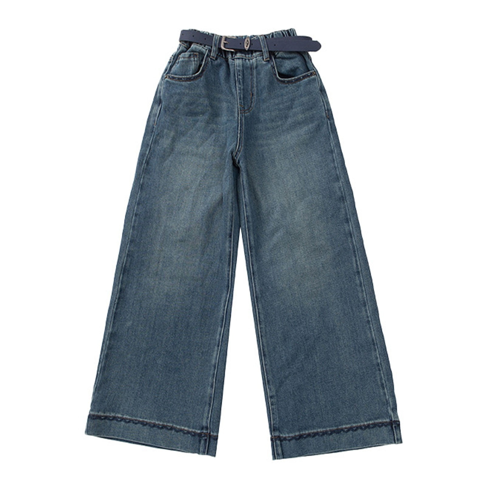 Casual Loose Straight Leg Denim Jeans Girls Hem Denim Pants for Casual ...