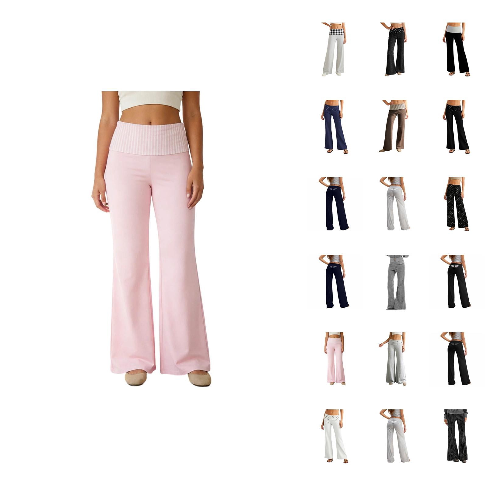 Casual Low Rise Straight Leg Pants With Fold Over Waistband Loose Fit ...
