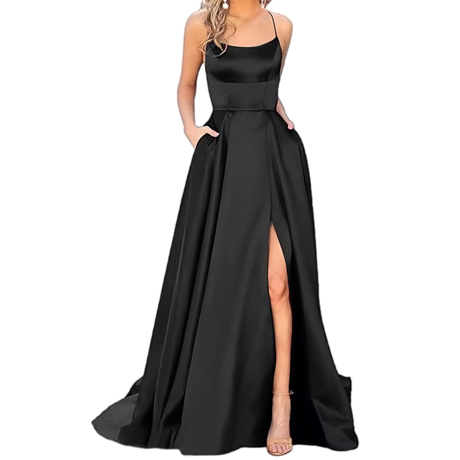 Casual Maxi Dress for Women Split Cocktail Dress Strappy Backless Dress ...