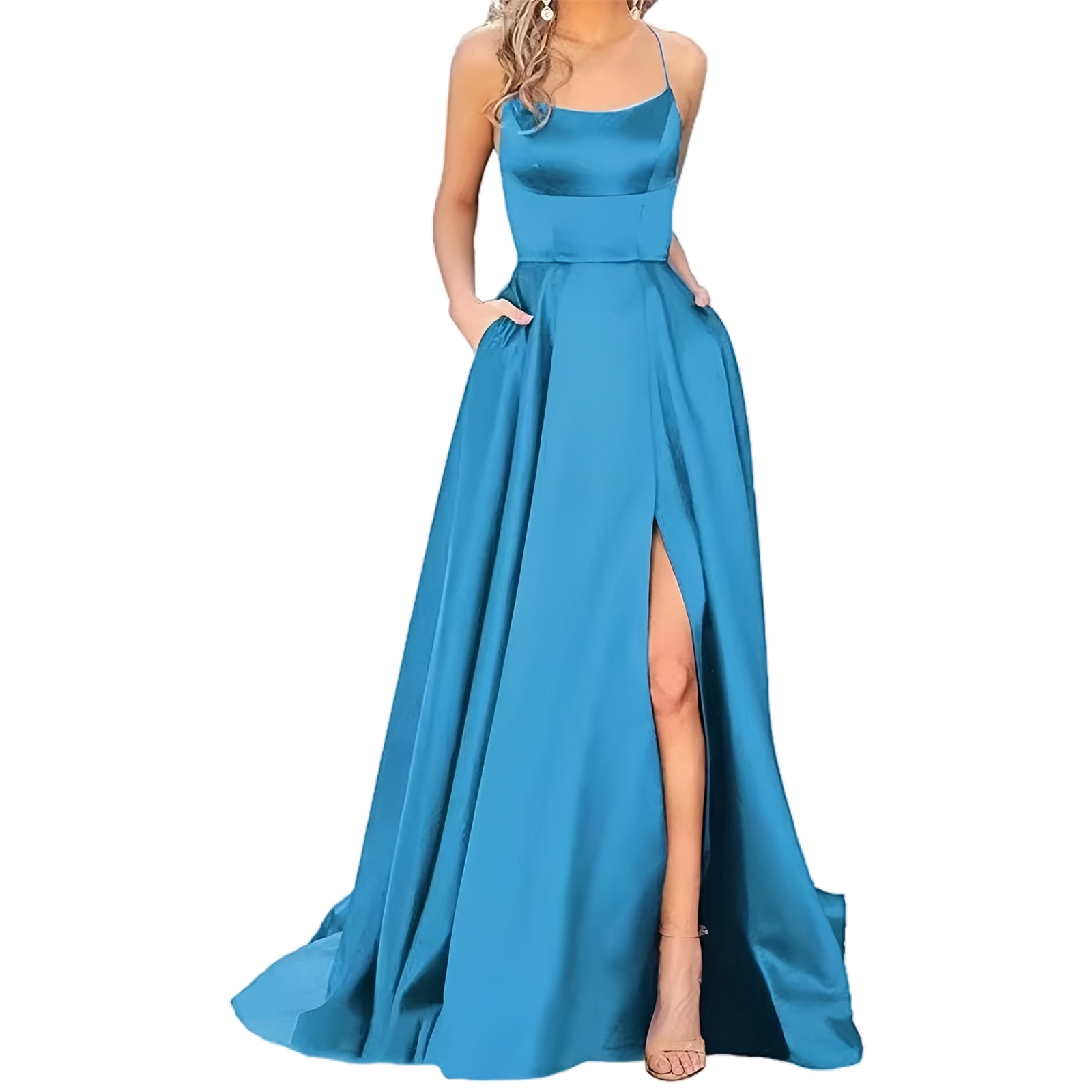 Casual Maxi Dress for Women Split Cocktail Dress Strappy Backless Dress ...