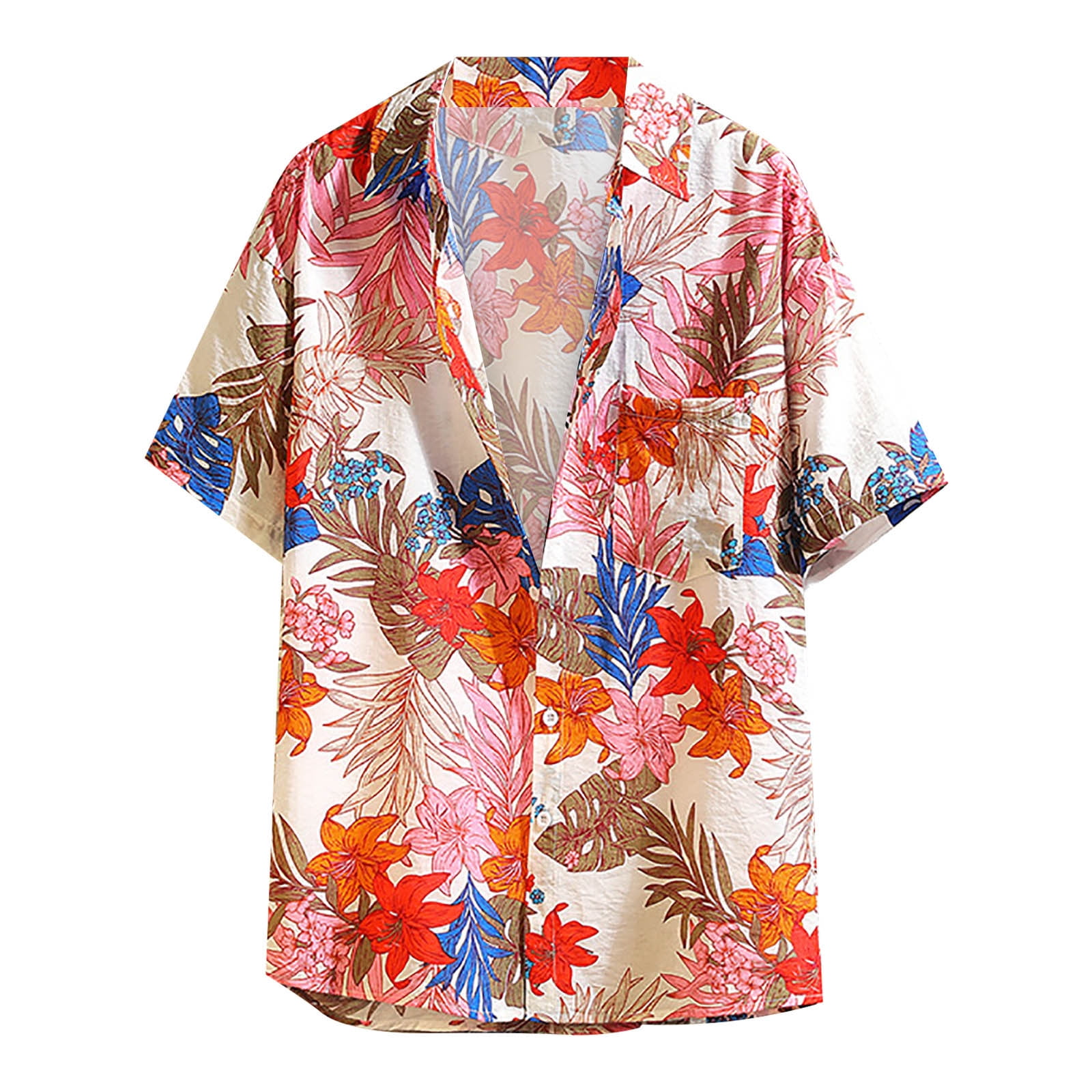Casual Men's Loose Lapel Print Color Contrast Short Sleeve Button Port ...