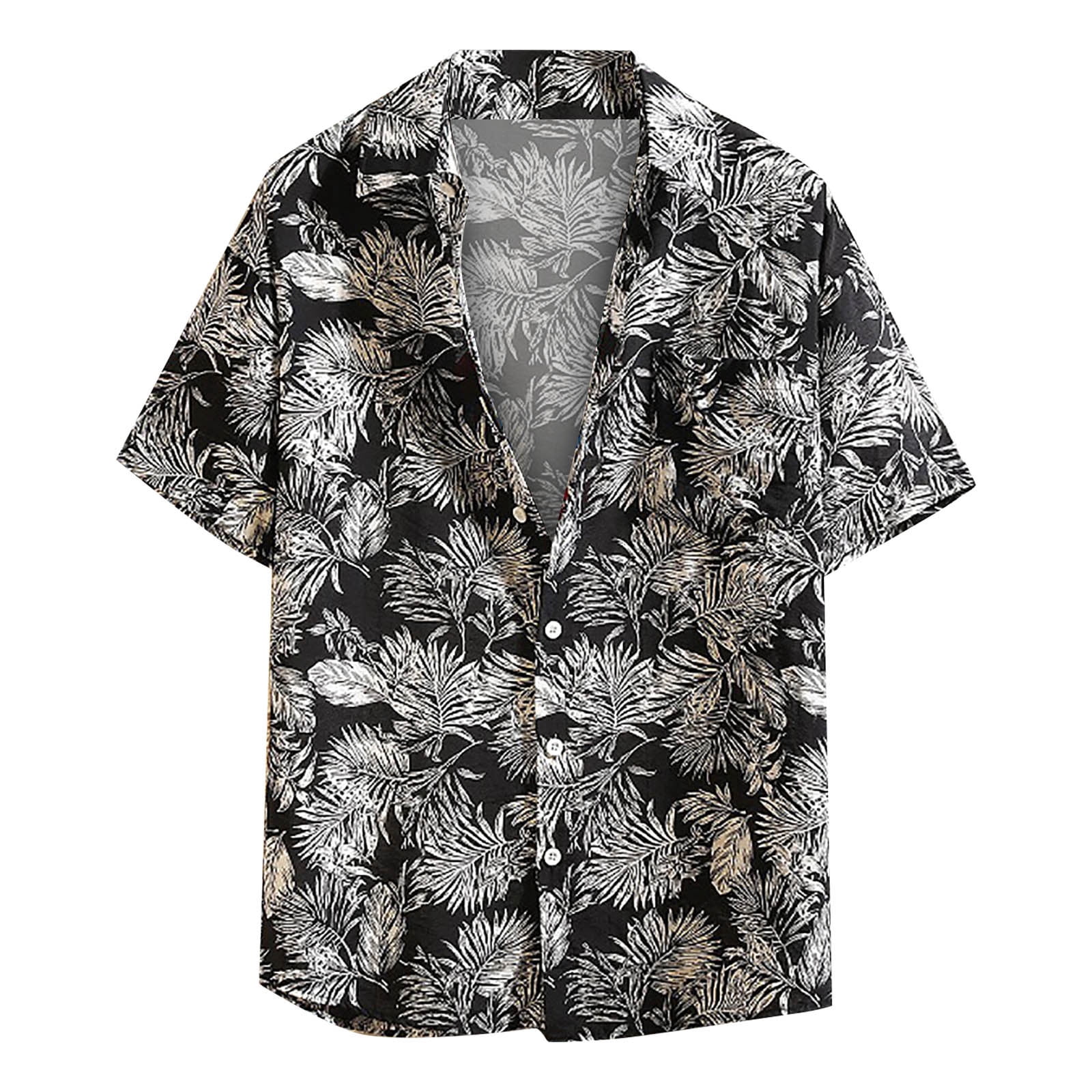 Casual Men's Loose Lapel Print Color Contrast Short Sleeve Button Port ...