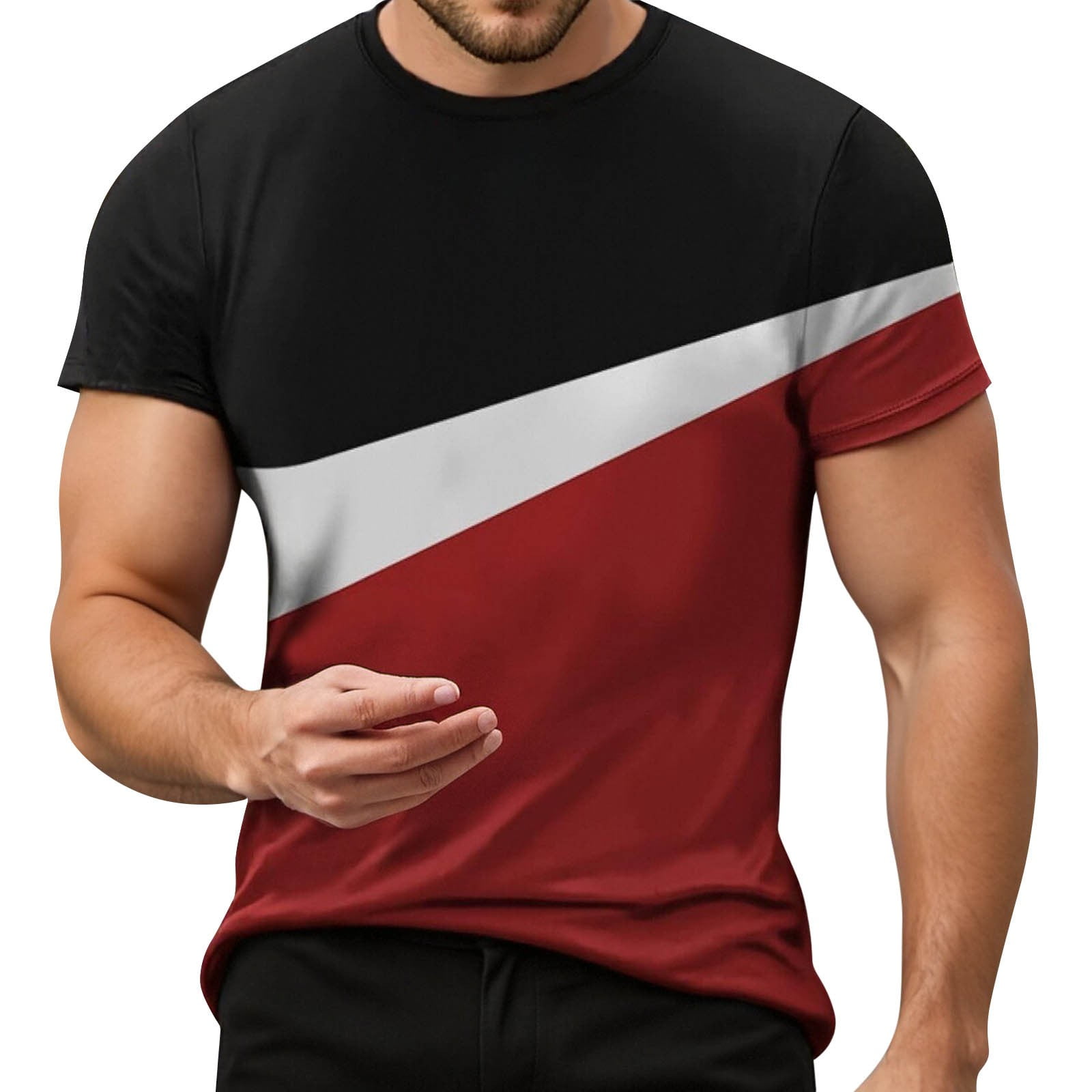 Casual Men's T Shirts With Color Block Design For Everyday Wear Slim ...