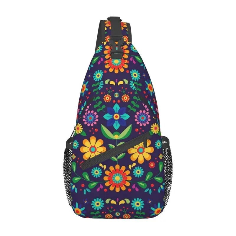 Mexican Floral Sling Chest Crossbody Bag Men Cool Mexico Otomi Shoulder ...