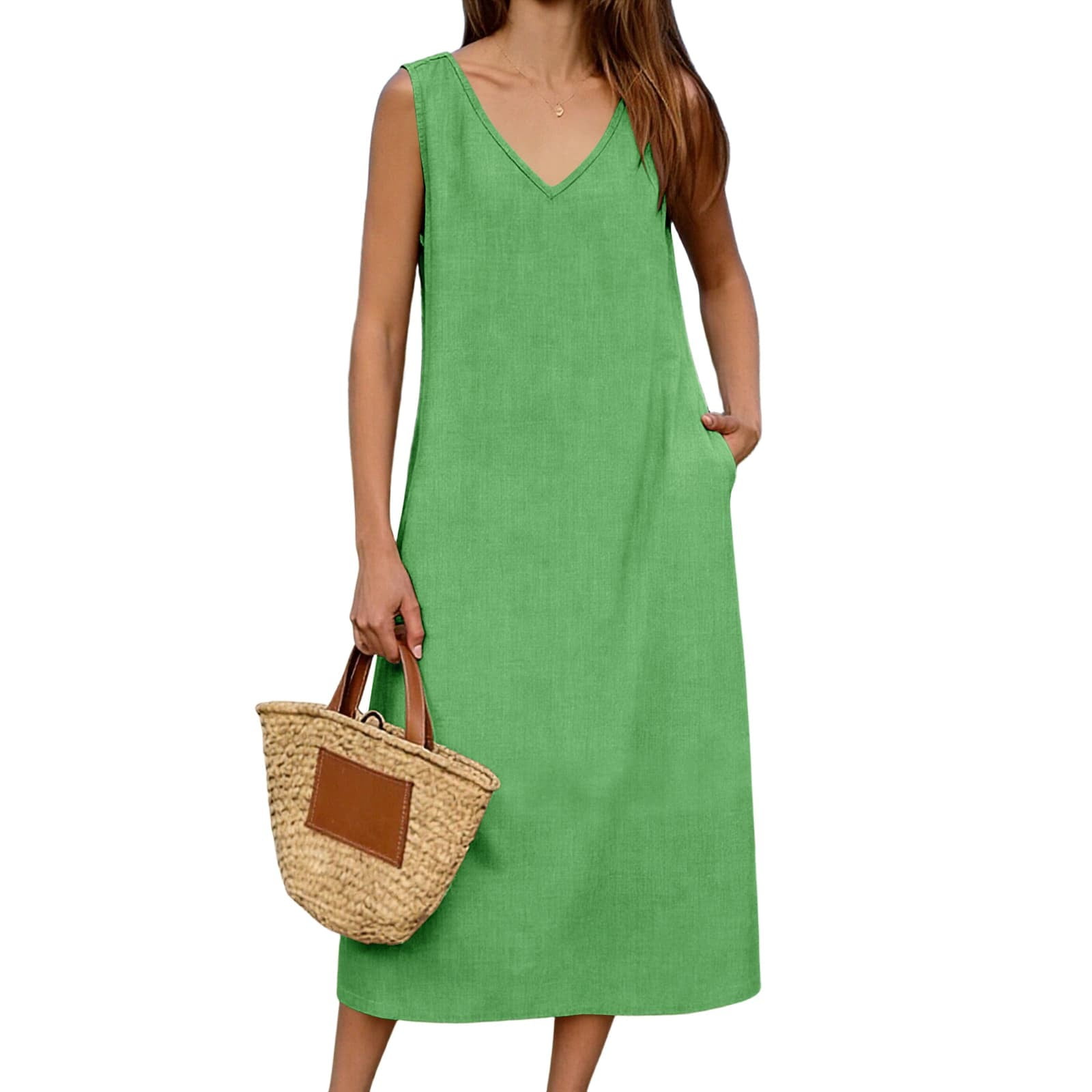 Casual Midi Dresses for Women 2026 Summer Loose V Neck A-Line ...