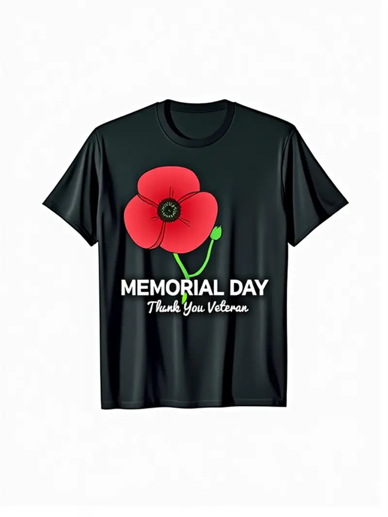 Casual Military Tribute Shirt - Black with Bold Red Poppy & White Text ...