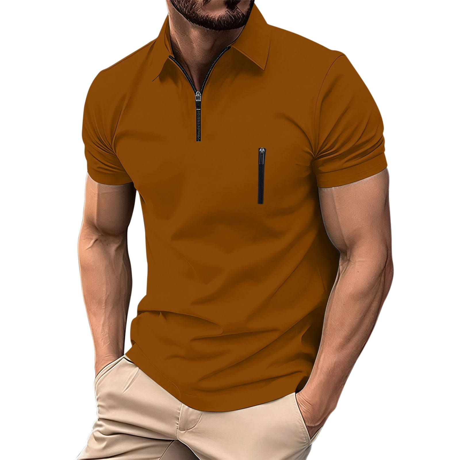 Casual Muscle Golf Shirt for Men Fashion Short Sleeve Zipper Up T ...