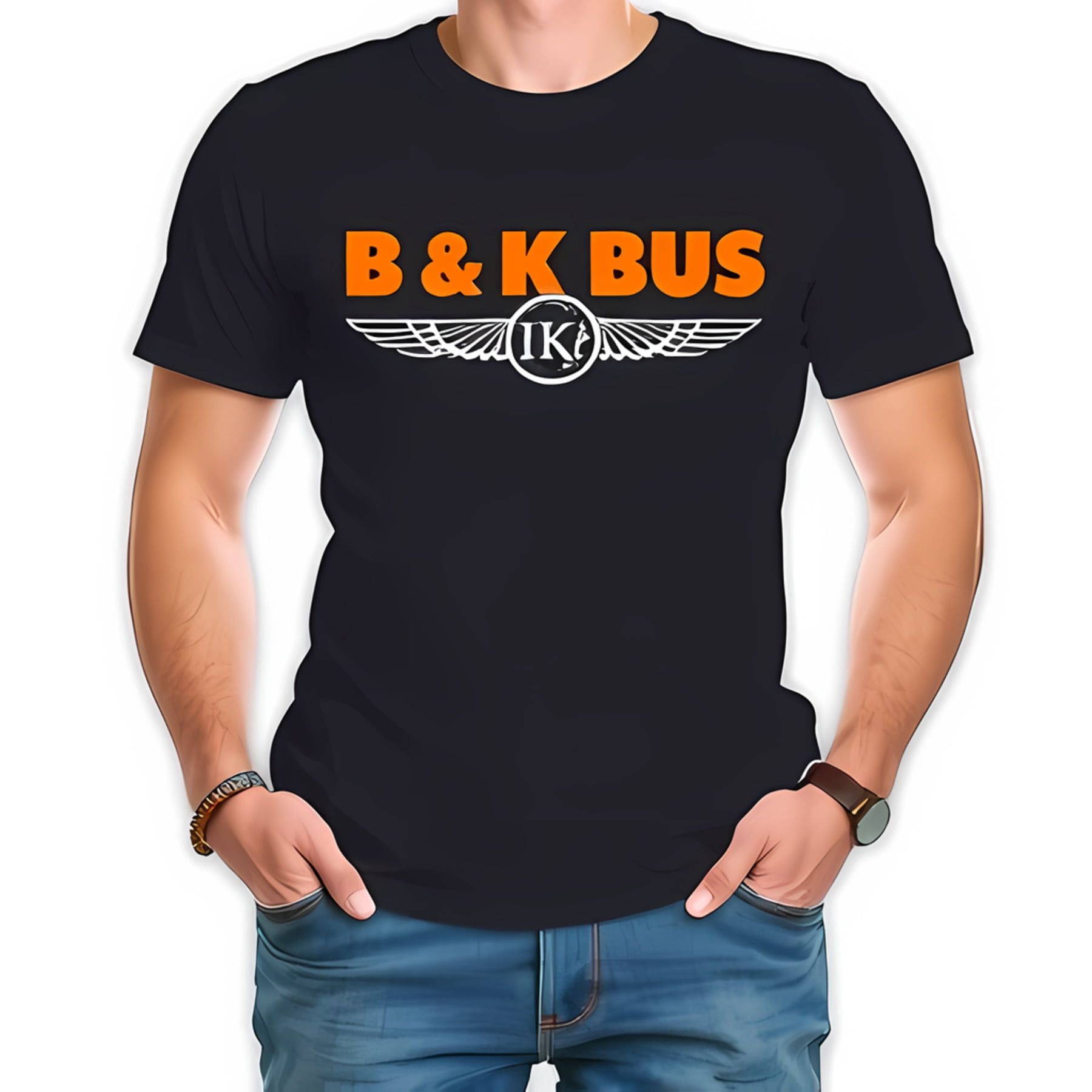 Casual Navy Blue Cotton Short Sleeve T-Shirt with Bold 'B & K BUS ...