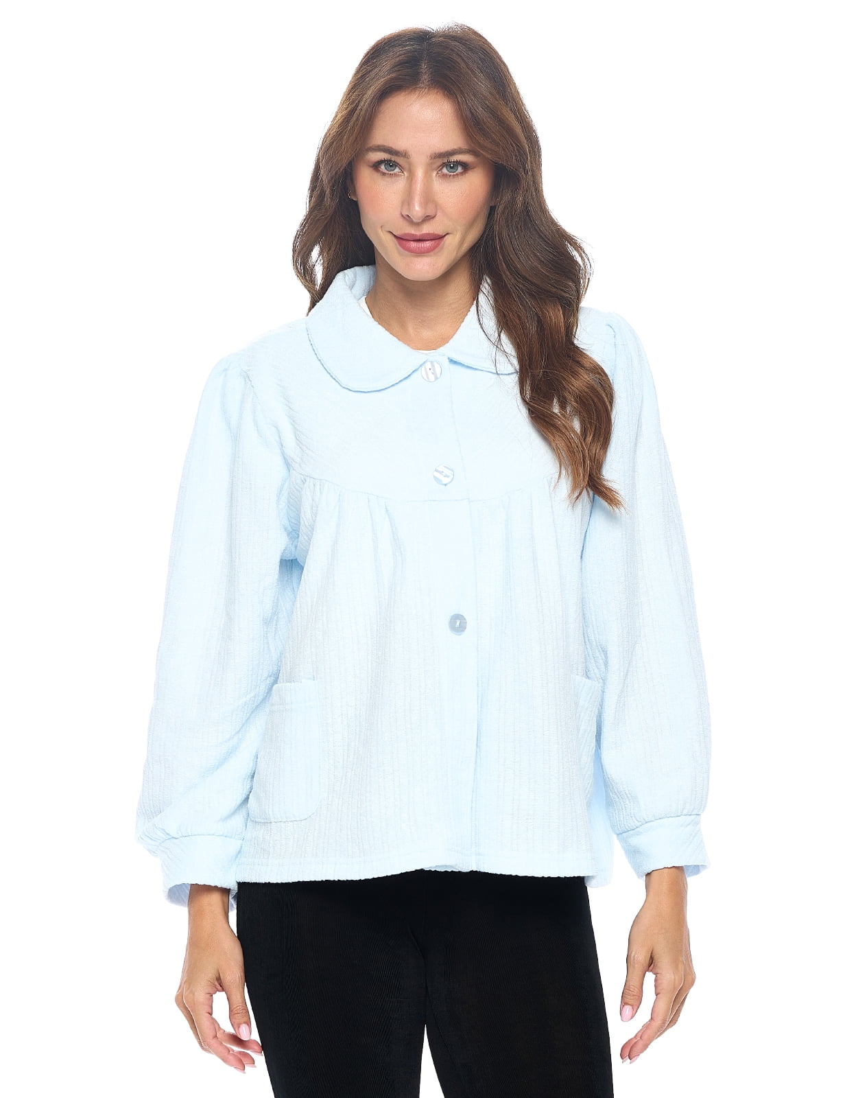 Casual Nights Women's Soft Fleece Button Front Bed Jacket, Polyester ...