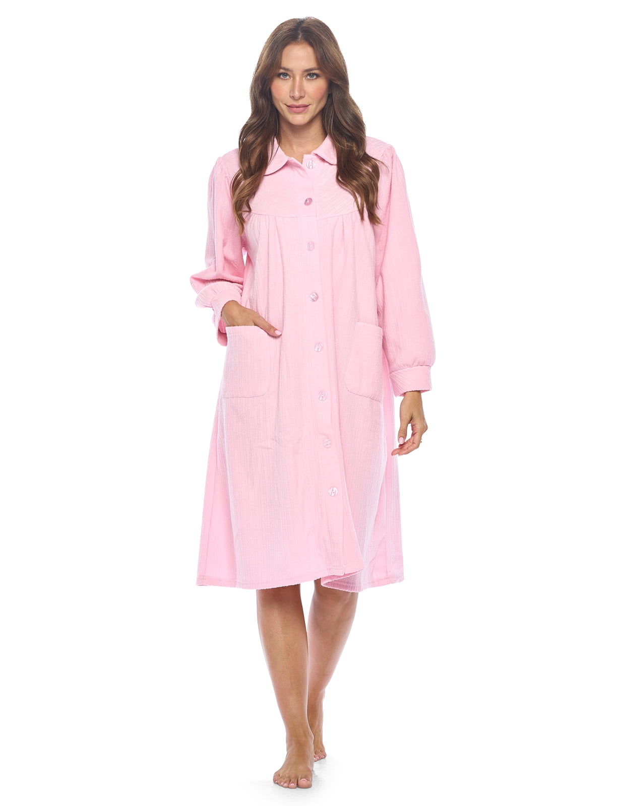 Casual Nights Women's Button Front Jacquard Terry Fleece Lounger Robe ...