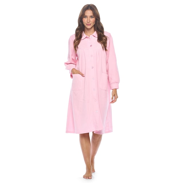Casual Nights Women's Button Front Jacquard Terry Fleece Lounger Robe ...