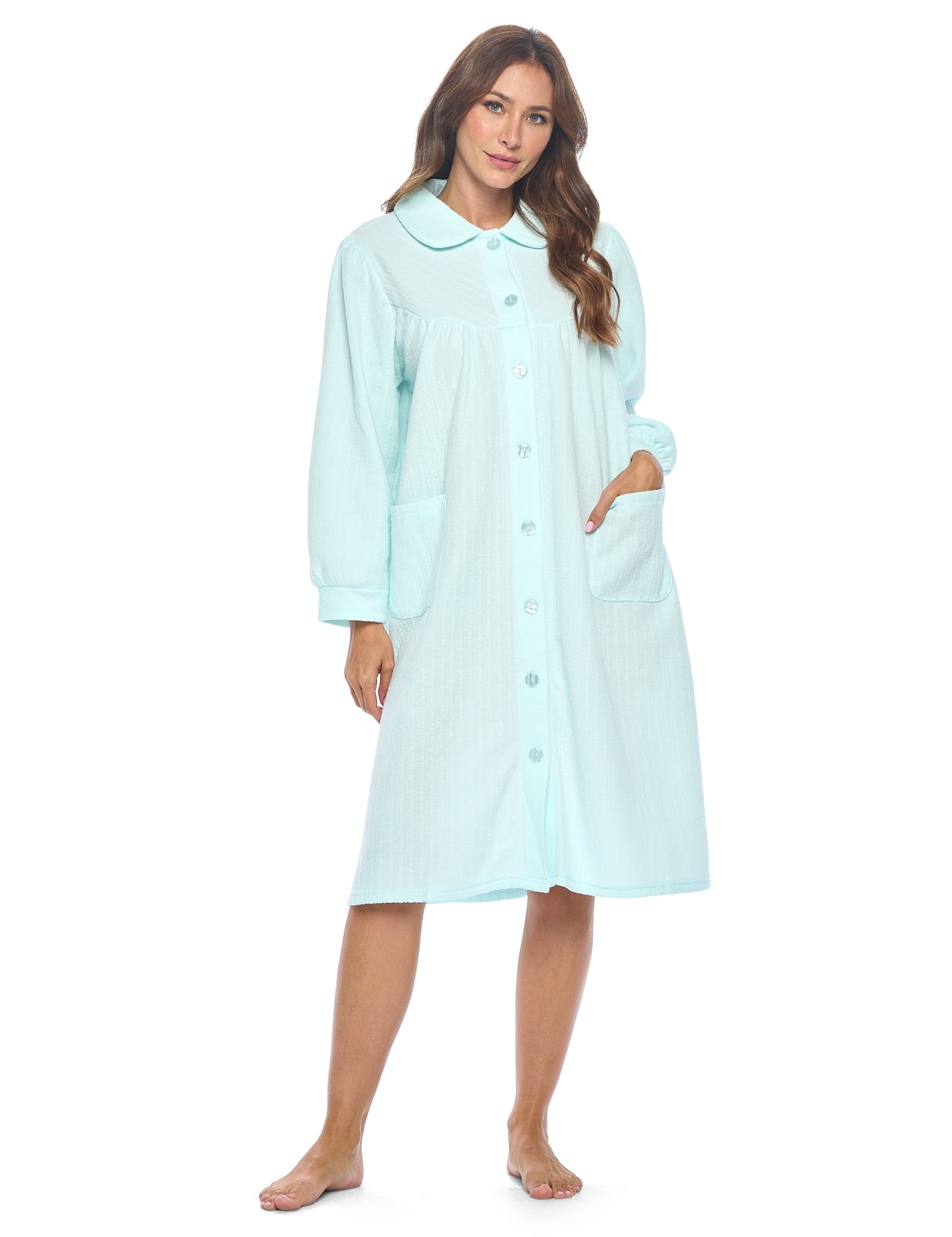 Casual Nights Women's Button Front Jacquard Terry Fleece Lounger Robe ...
