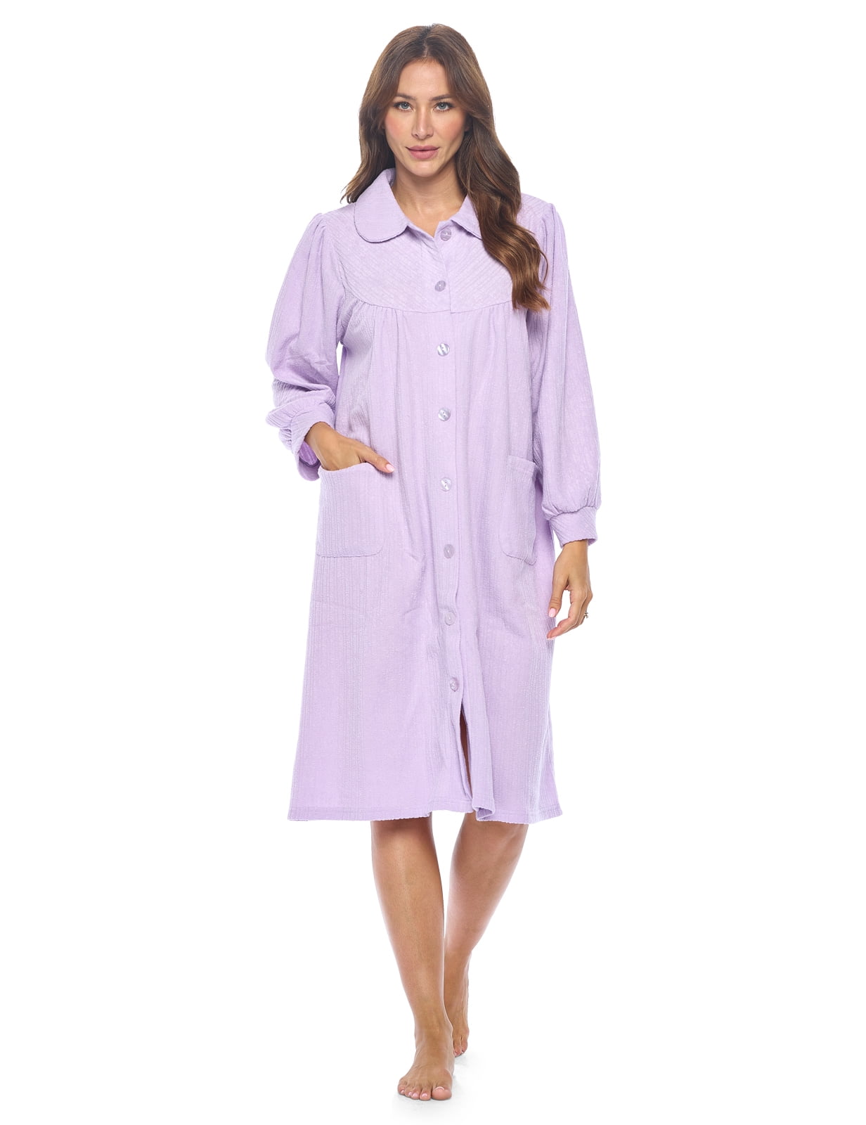 Casual Nights Women's Button Front Jacquard Terry Fleece Lounger Robe ...