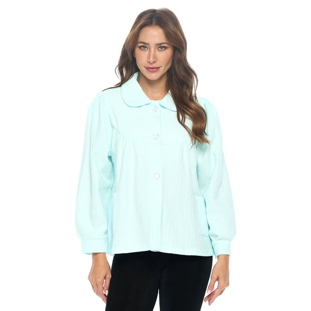 Casual Nights Women's Button Front Jacquard Terry Fleece Sleep Bed ...
