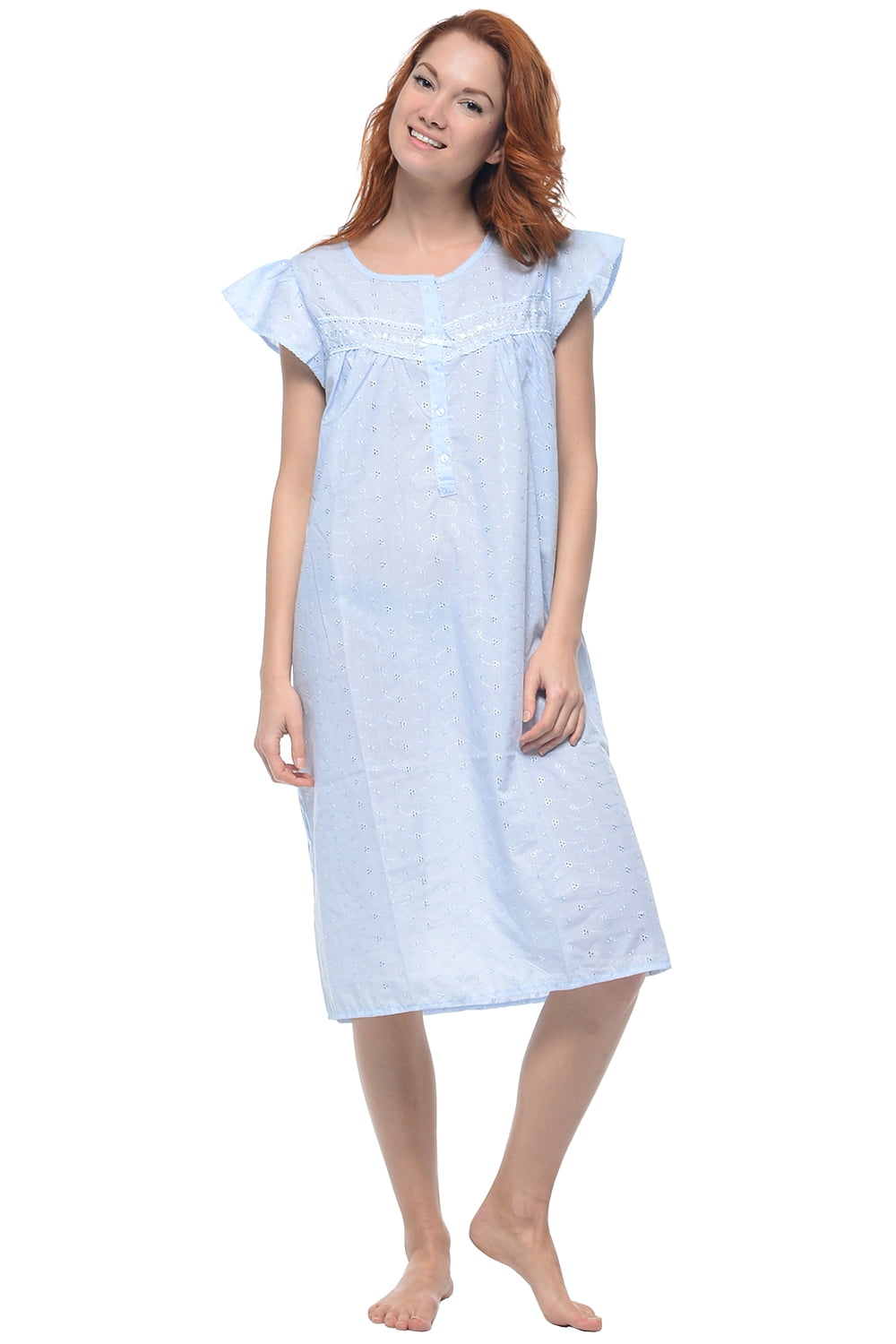 Casual Nights Women's Cap Sleeve Eyelet Embroidered Nightgown - Walmart.com