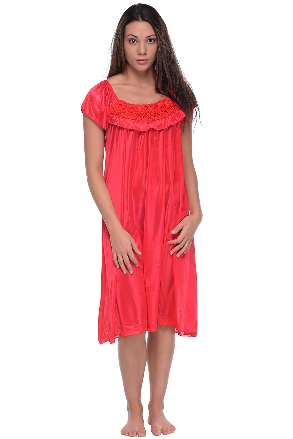 Casual Nights Women's Cap Sleeve Flower Silky Tricot Nightgown ...