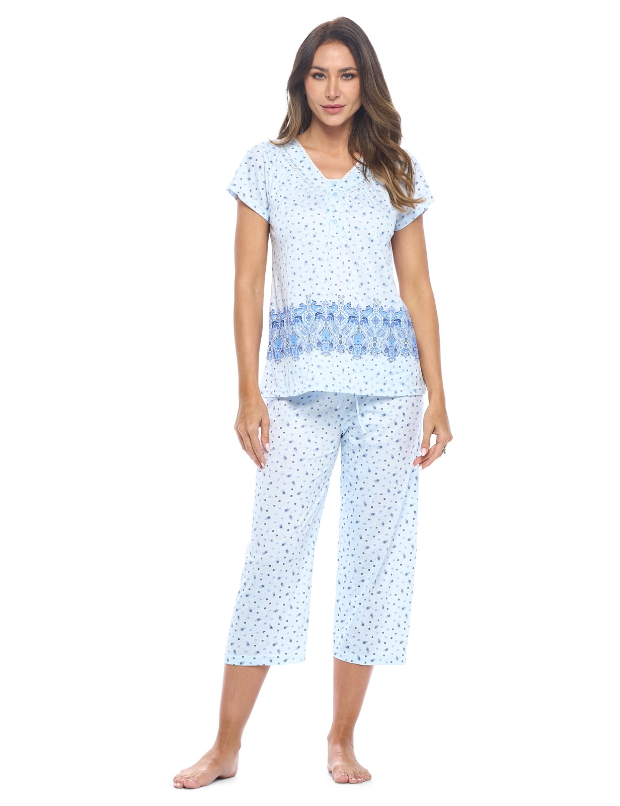 Casual Nights Women's Capri Pajama Set, Top with Capri Pants Pjs Floral Pajama Sets - Walmart.com