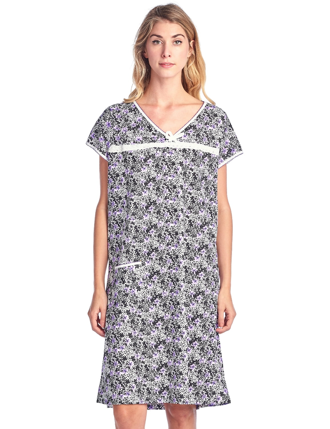 Casual Nights Women's Cotton Short Sleeve Sleep Dress Nightshirt ...