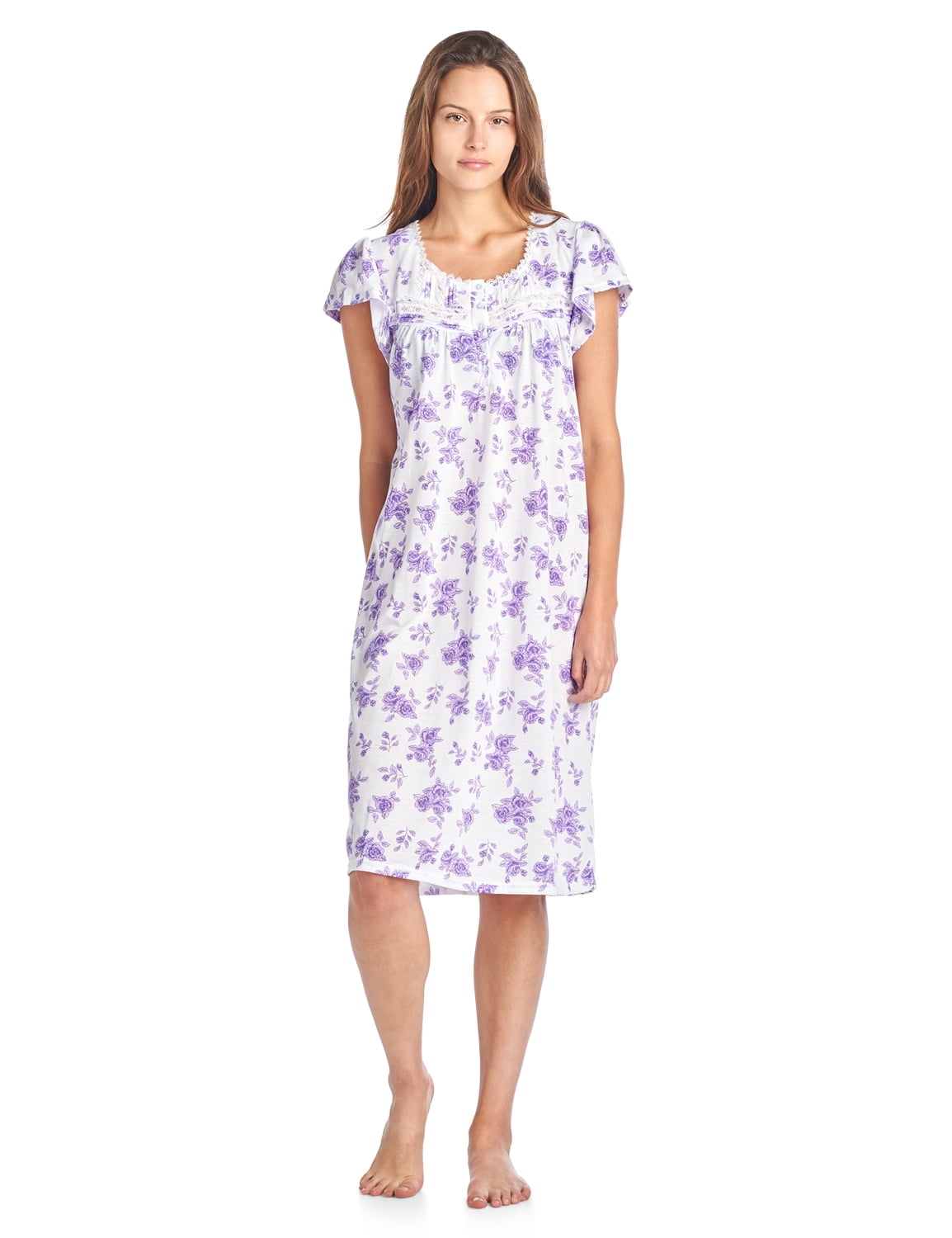 Casual Nights Women's Cotton Nightshirt, Short Sleeve Sleep Dress ...