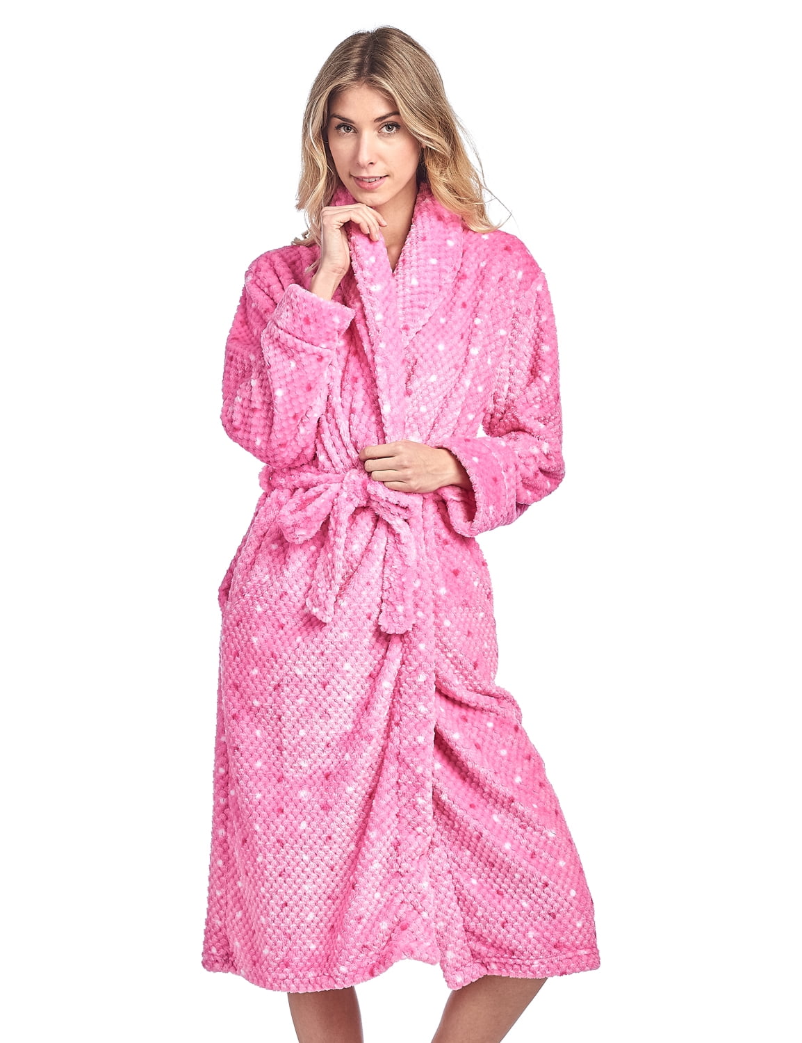 Casual Nights Women's Dot Long Sleeve Mini Popcorn Fleece Plush Robe ...