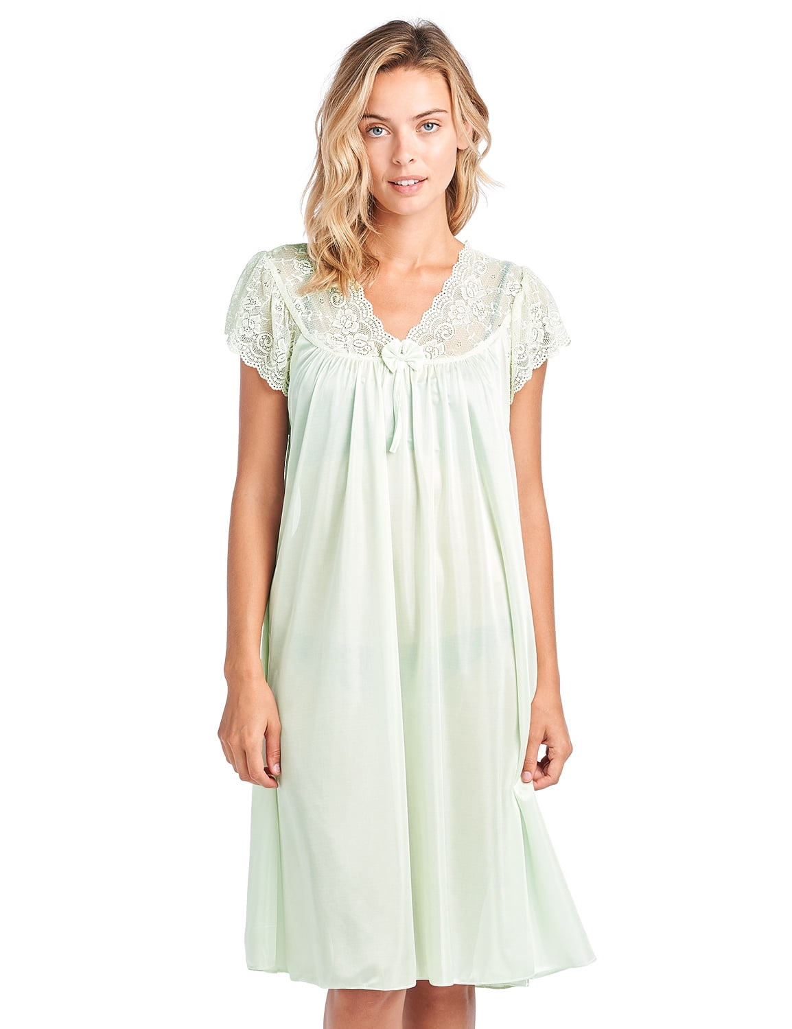 Casual Nights Women's Fancy Lace Neckline Silky Tricot Nightgown ...