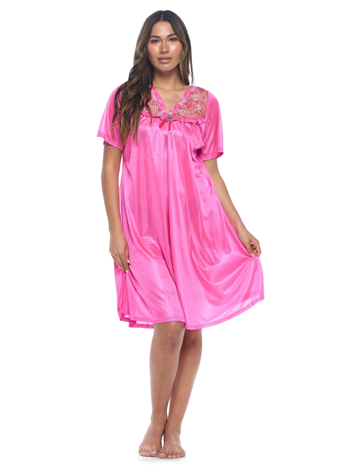 Casual Nights Women's Fancy Lace Neckline Silky Tricot Nightgown ...