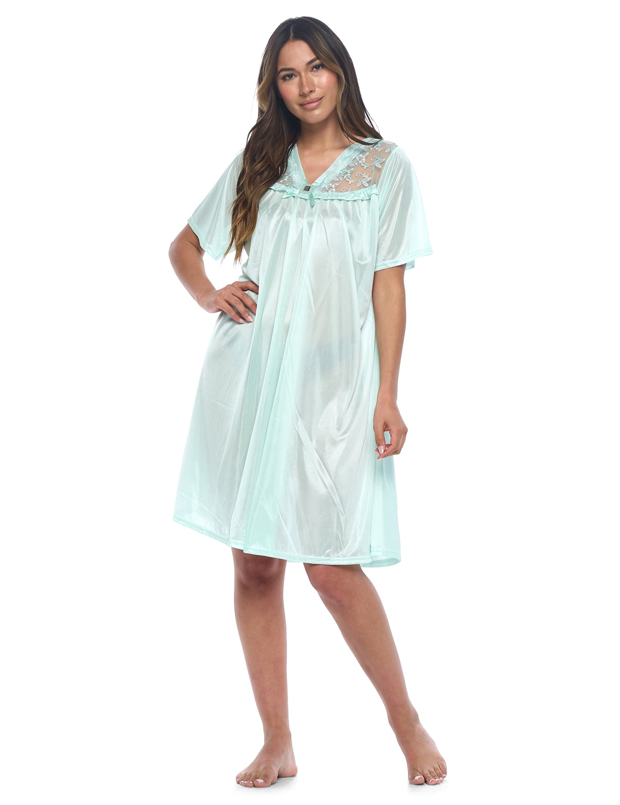 Casual Nights Women's Fancy Lace Neckline Silky Tricot Nightgown ...