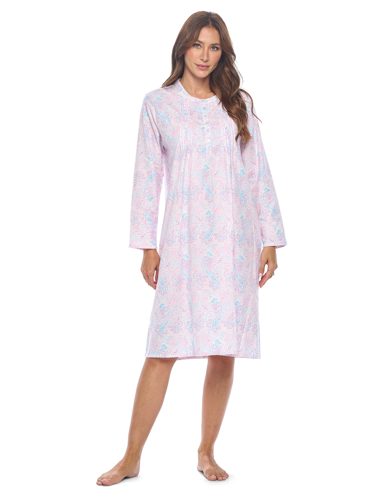 Casual Nights Women's Flannel Nightgown, Floral Cotton Sleepwear, Lace ...