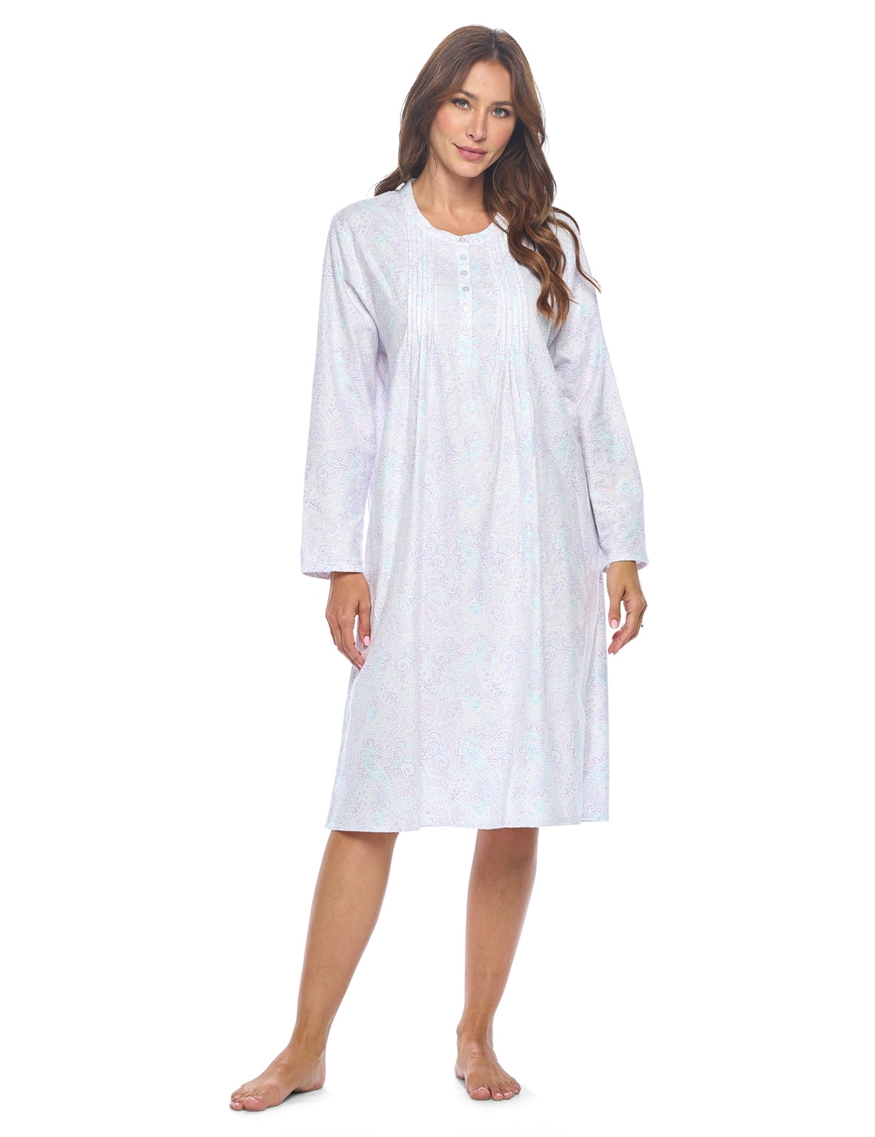 Casual Nights Women's Floral Cotton Flannel Nightgown, Long Sleeve ...