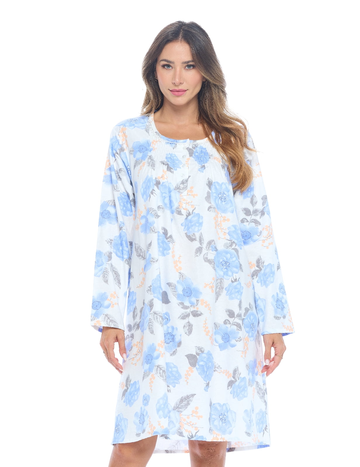 Casual Nights Women's Flannel Floral Long Sleeve Nightgown, Comfortable ...