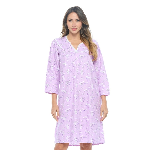 Casual Nights Women's Flannel Floral Long Sleeve Nightgown, Lightweight ...