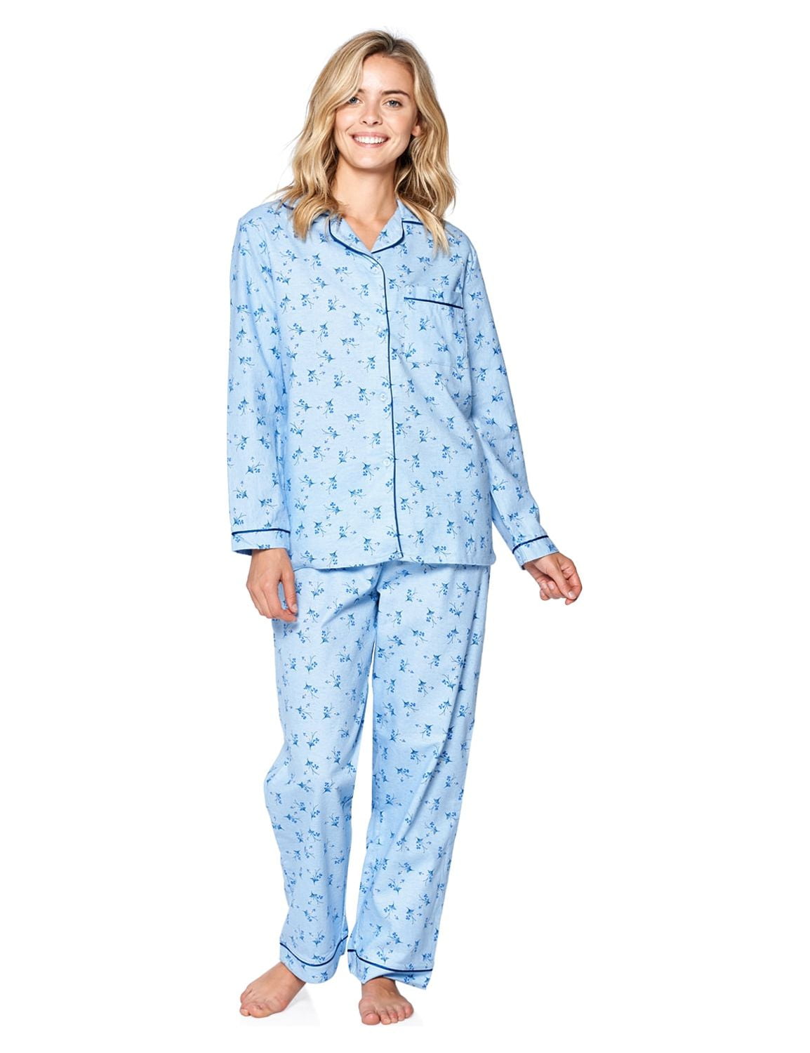 Casual Nights Women's Flannel Cotton Floral Pajama Set with Long Sleeve ...