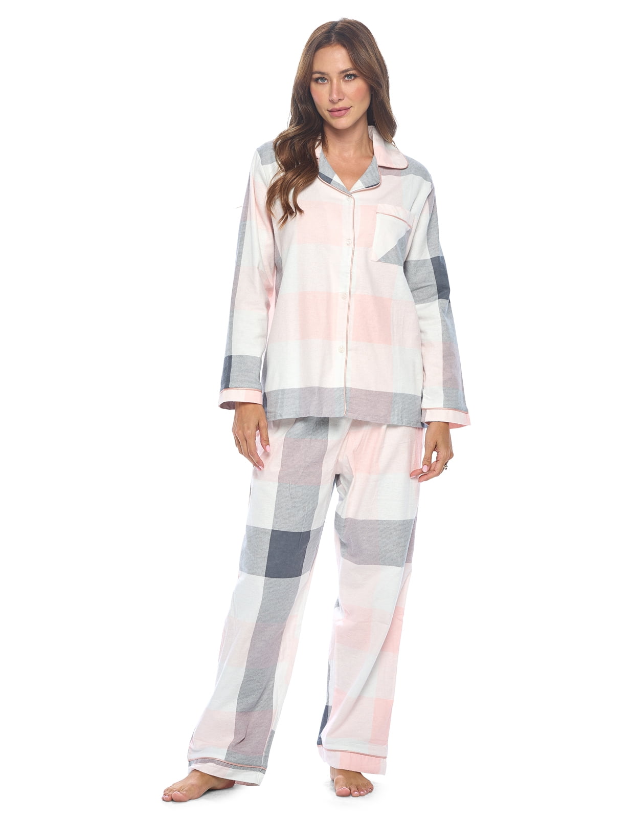 Casual Nights Women's Flannel Long Sleeve Button Down Sleepwear Pajama ...