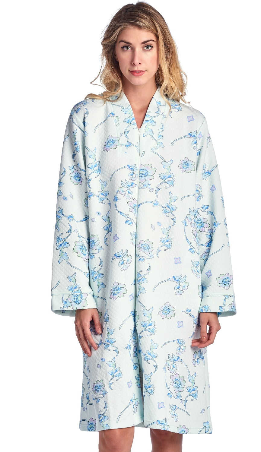 Casual Nights Women's Floral Print Zipper Front Quilted Robe - Walmart.com