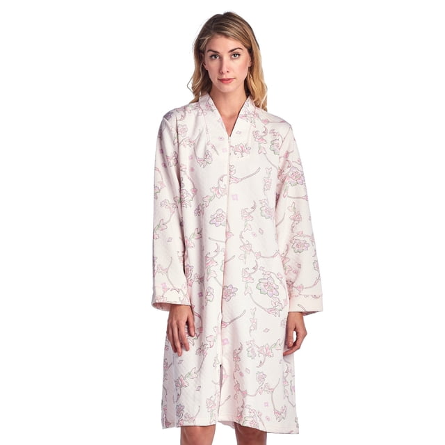 Casual Nights Women's Floral Print Zipper Front Quilted Robe - Walmart.com