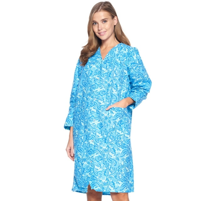 Casual Nights Women's Cotton Housecoat with Pockets, Floral Snap Front ...