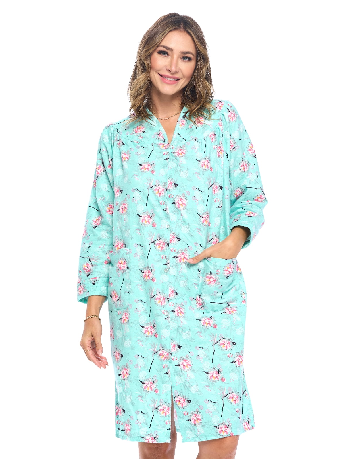 Casual Nights Women's Floral Cotton Housecoat with Pockets, Snap Front ...