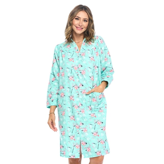 Casual Nights Women's Floral Cotton Housecoat with Pockets, Snap Front ...