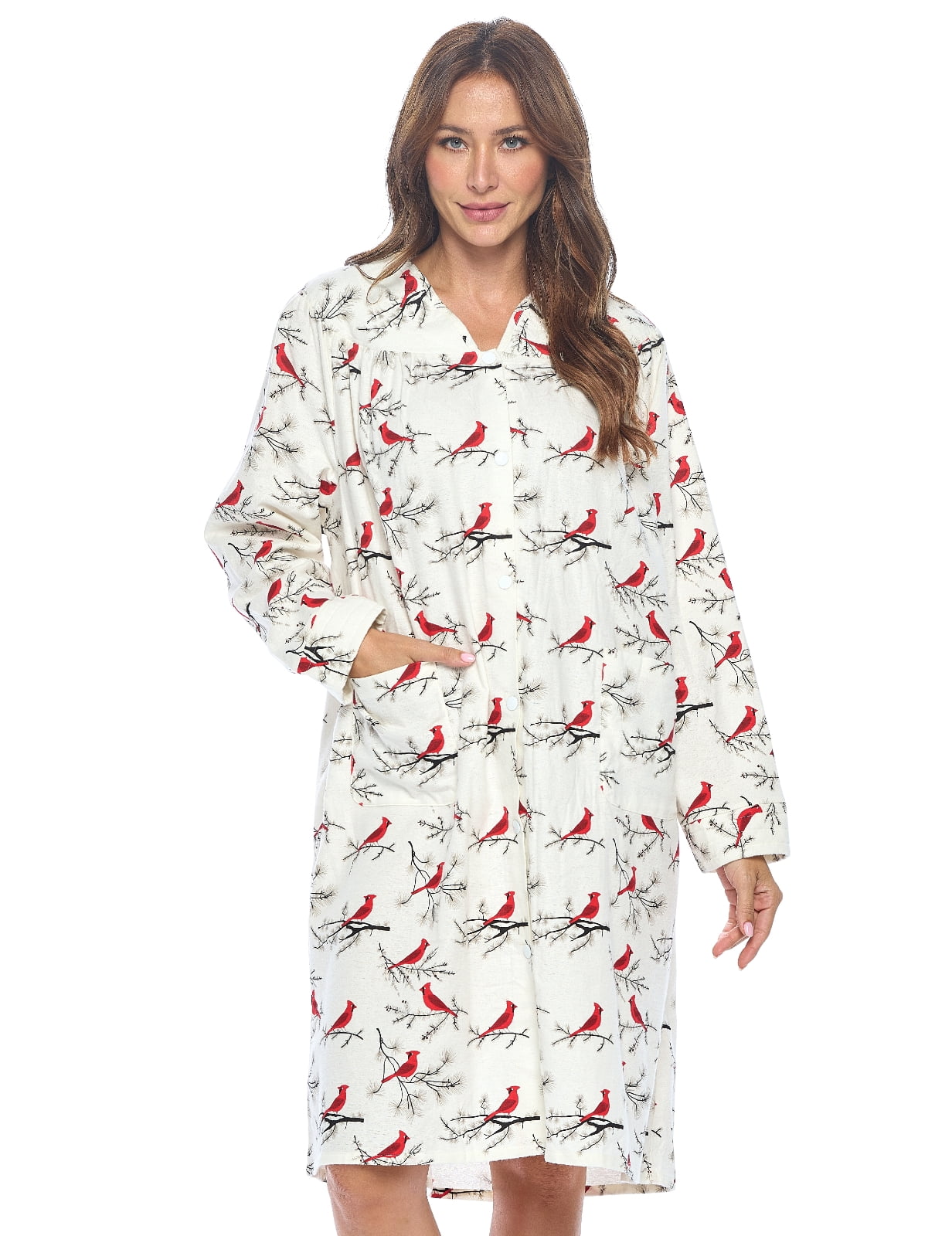 Casual Nights Women's Floral Front Snap Flannel Dress - Long Sleeve ...