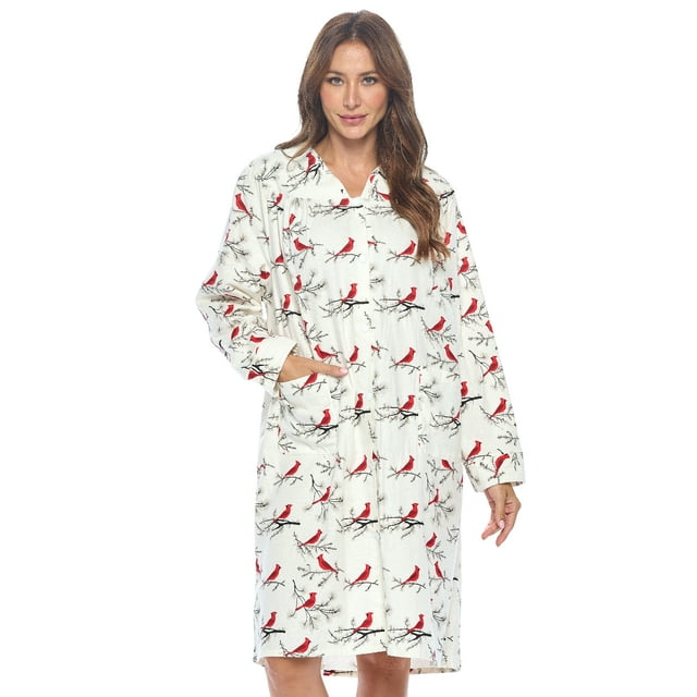 Casual Nights Women's Floral Snap Front Flannel Duster Long Sleeve ...