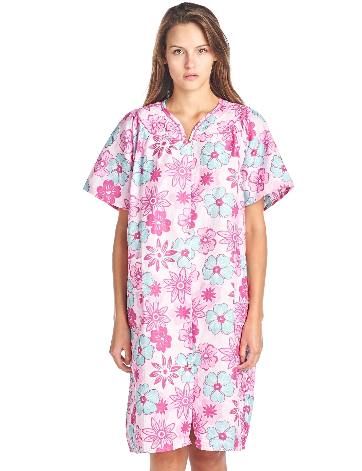 Casual Nights Women's Floral Woven Snap-Front Lounger House Dress ...