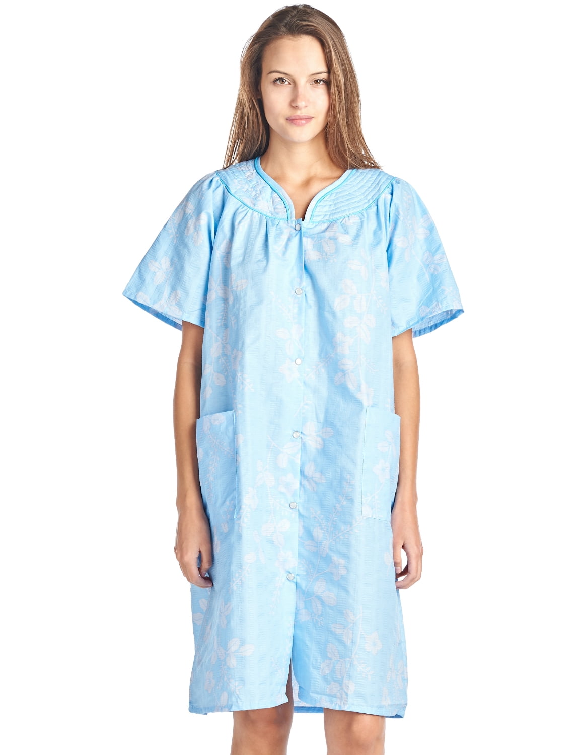 Casual Nights Women's Floral Woven Snap-Front Lounger House Dress ...