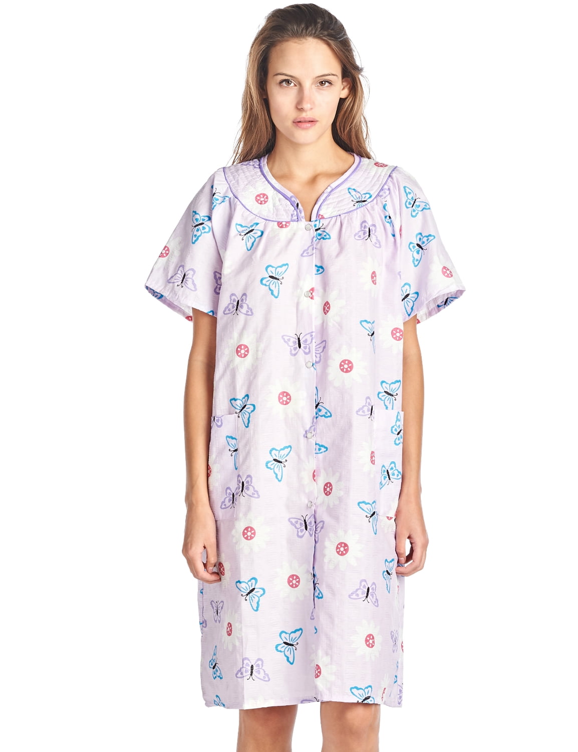 Casual Nights Women's Floral Woven Snap-Front Lounger House Dress ...