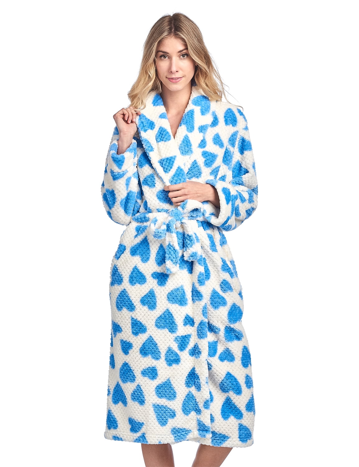 Casual Nights Women's Heart Long Sleeve Mini Popcorn Fleece Plush Robe ...