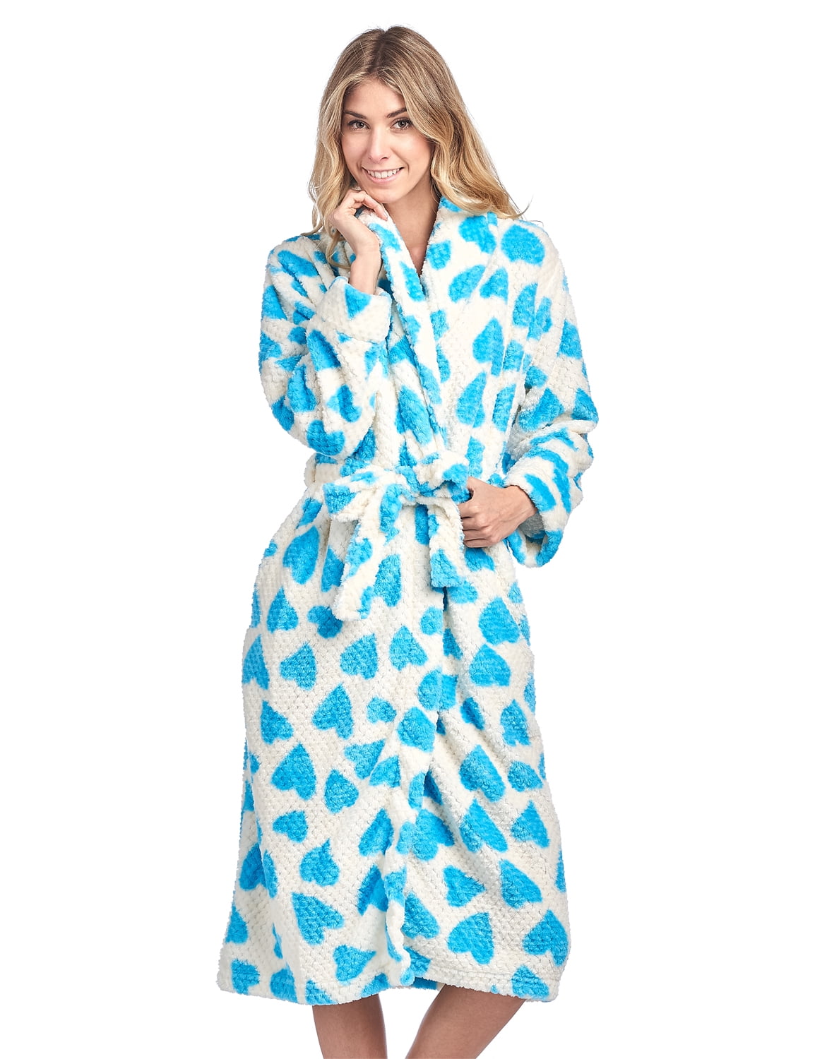 Casual Nights Women's Heart Long Sleeve Mini Popcorn Fleece Plush Robe ...