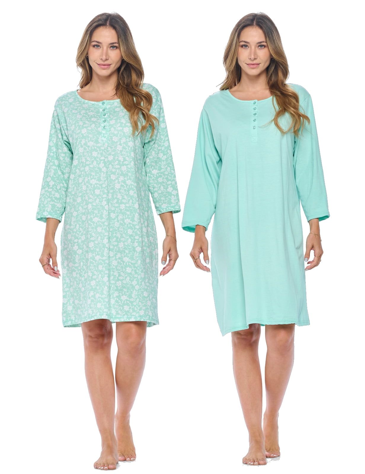 Casual Nights Plus Size Women's Cotton Sleep Gowns, 2-Pack Floral ...