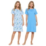 Casual Nights Women's Henley Nightshirts Set of 2, Floral Short Sleeve ...